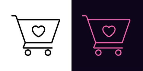편집 가능한 스트로크가 있는 사랑 트롤리 카트 아이콘의 윤곽을 그립니다 하트 사인 쇼핑 열정이 있는 쇼핑 트롤리 좋아하는 가게