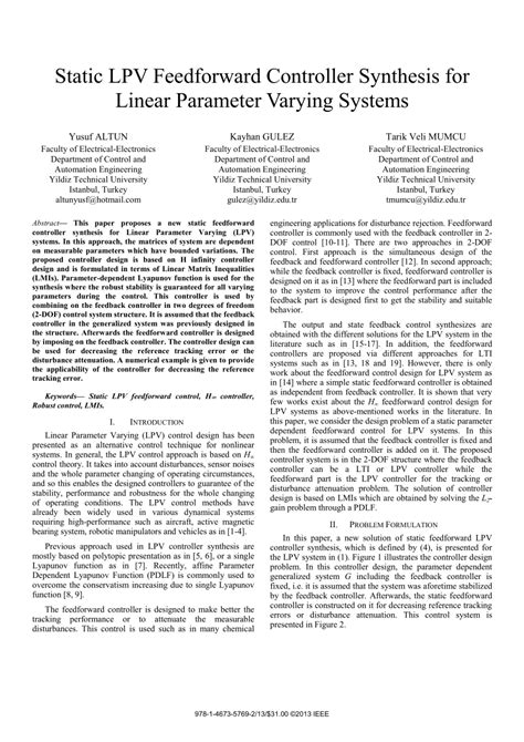 Pdf Static Lpv Feedforward Controller Synthesis For Linear Parameter Varying Systems