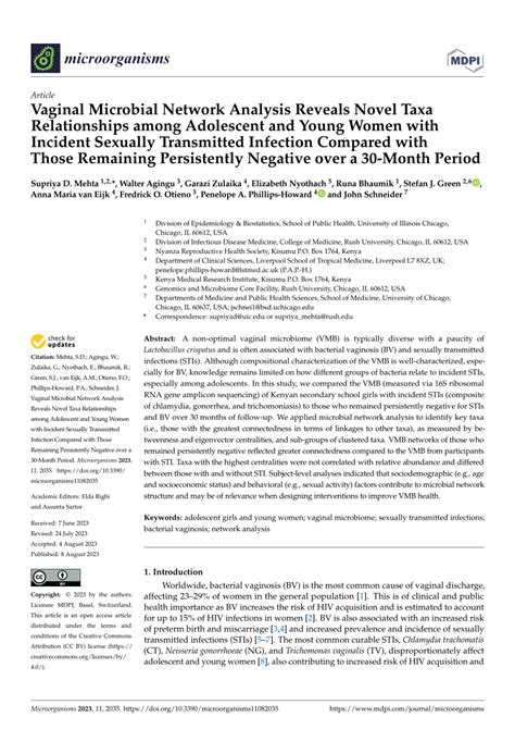 Pdf Vaginal Microbial Network Analysis Reveals Novel Taxa