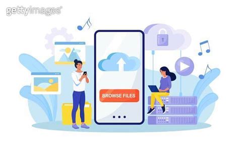 Cloud Computing People Storing Data On Cloud Server Processing Data Web Hosting Online