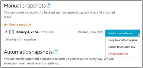 스냅샷에서 Lightsail 인스턴스 생성 Amazon Lightsail