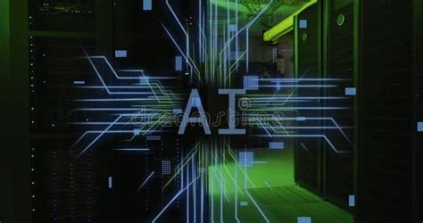Image Of Ai Text Digital Data Processing And Circuit Board Over Computer Servers Stock