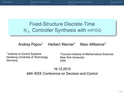 Pdf Fixed Structure Discrete Time H Infinity Controller Synthesis