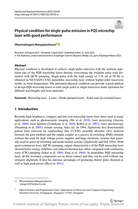 Physical Condition For Single Pulse Emission In Pqs Microchip Laser