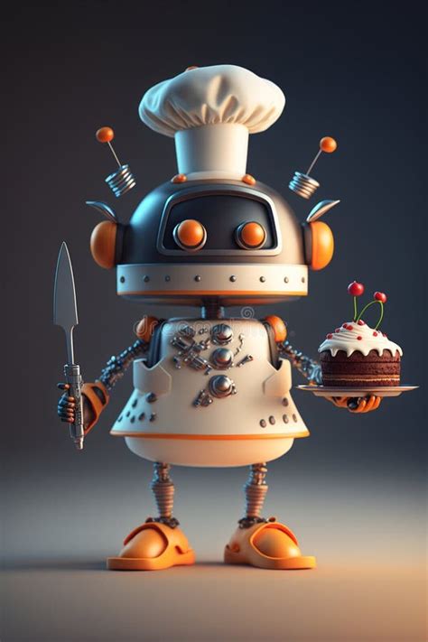 Robot Cook Holds The Cake He Cooked Stock Illustration Illustration