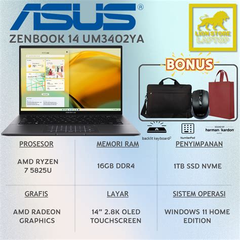 Jual Laptop Kerja Asus Zenbook Oled Um Ya Amd Ryzen Ram Gb Tb Ssd Windows Original