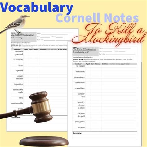 To Kill A Mockingbird Vocabulary Cornell Notes Editable Docx Pdf