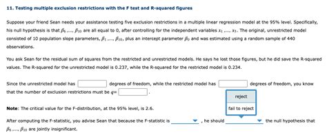 Solved 11 Testing Multiple Exclusion Restrictions With The