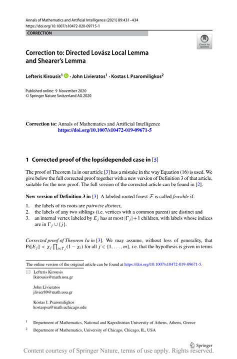 Correction To Directed Lovász Local Lemma And Shearers Lemma Request Pdf