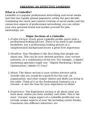 Effective LinkedIn Tips Docx CREATING AN EFFECTIVE LINKEDIN What Is A LinkedIn LinkedIn Is A