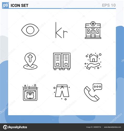 Mobile Interface Outline Set Pictograms Library Pin City Easter Location Stock Vector By