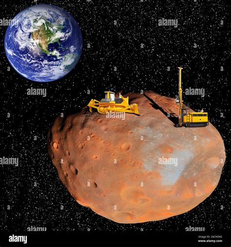 Asteroid Mining Artwork Of Mining Machines On An Asteroid Orbiting