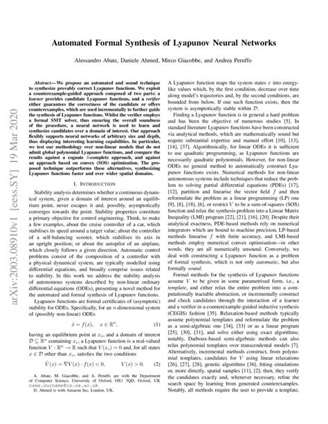 Automated Formal Synthesis Of Lyapunov Neural Networks Deepai