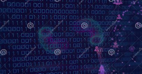 Image Of Globe Of Digital Icons And Spring Shapes Against Binary Coding Against Blue Background