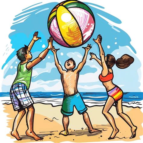 Friends Engaged In Playful Beach Ball Tossing Clipart Premium Ai Generated Image