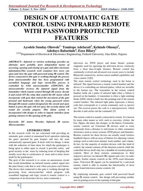 Design Of Automatic Gate Control Using I Pdf Pdf Remote Control Electronic Circuits