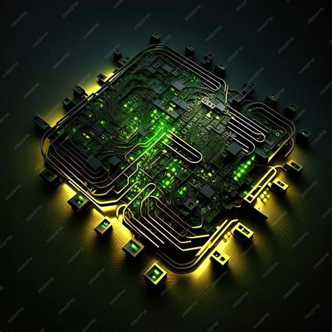 Ai 세대 기술 소재 삼차원 컴퓨터 마더보드 칩 그림 프리미엄 사진