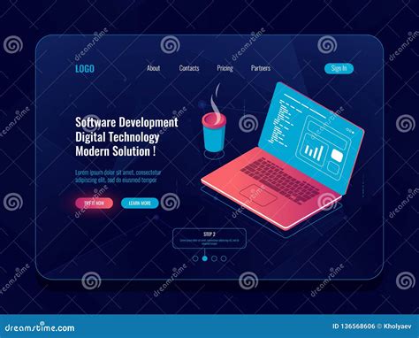 Software Development Isometric Programming And Code Writing Laptop