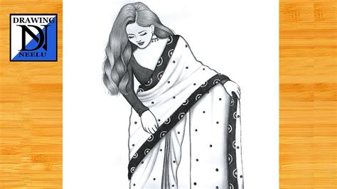 How To Draw A Traditional Girl With Beautiful Saree Pencil Sketch For Beginners Girl