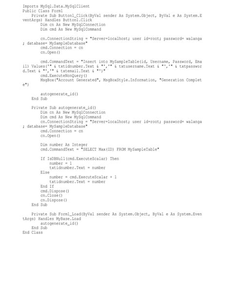 connecting your database and auto generate id using vb net 2008 and