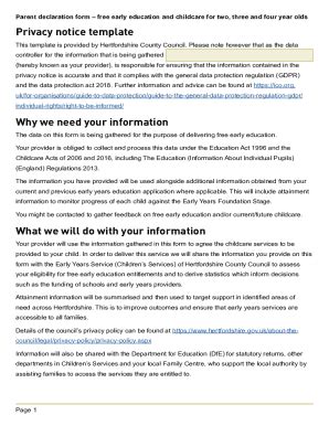 Fillable Online Fillable Parent Declaration Form Free Early Education And Fax Email Print