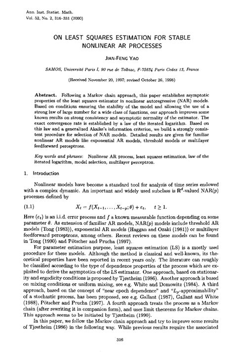 PDF On Least Squares Estimation For Stable Nonlinear AR Processes