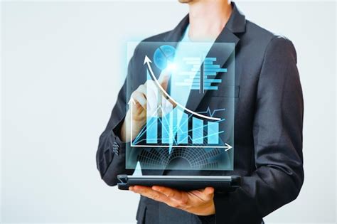 Premium Photo Businessman Interacts With Virtual Screen Analyze Data
