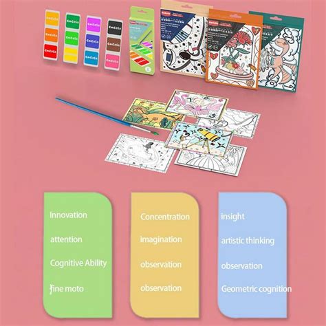 수채화 색칠 공부 수채화 책 귀여운 수채화 그림 책 포켓 그림 책 페인트와 브러시 어린이 3 회화 용품