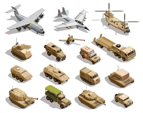 Conjunto De Iconos Isométricos De Transporte Militar Vector Gratis