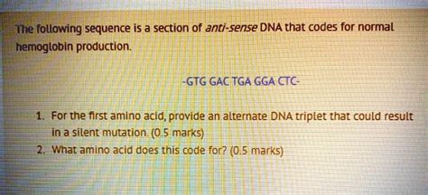 SOLVED Ihe Following Sequence Is A Section Of Anti Sense DNA That