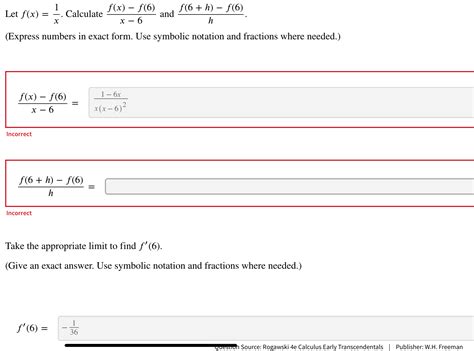 solved let f x 1x ﻿calculate f x f 6 x 6 ﻿and