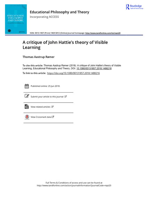 A Critique Of John Hatties Theory Of Visible Learning Pdf