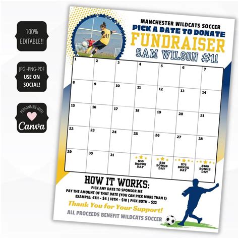 Soccer Calendar Fundraiser Template Soccer Fundraisers Fundraising