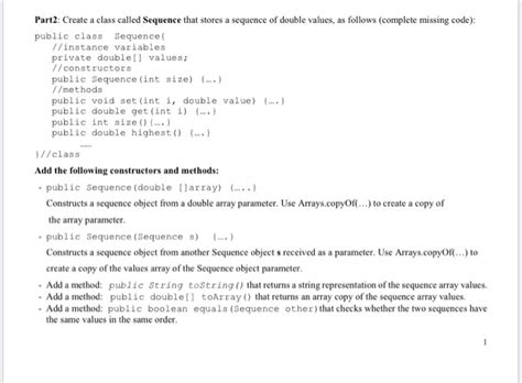 Solved Part2 Create A Class Called Sequence That Stores A