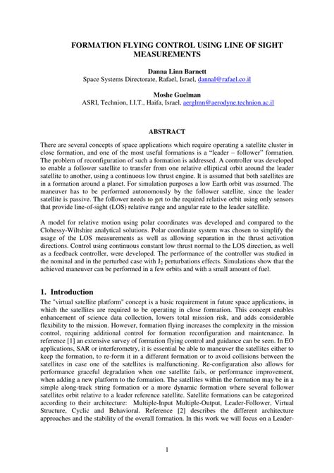 Pdf Formation Flying Control Using Line Of Sight Measurements