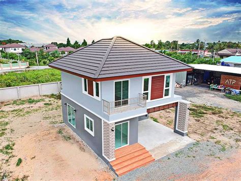 บ้านสองชั้นสไตล์โมเดิร์น โทนสีฟ้าผสมเทา ภายในสวยโปร่ง ครบครัน 3 ห้องนอน