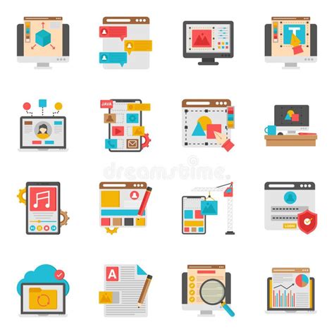 Set Of Programming And Development Flat Icons Stock Vector