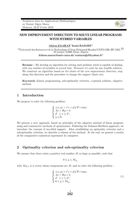 pdf new improvement direction to solve linear programs with hybrid variables
