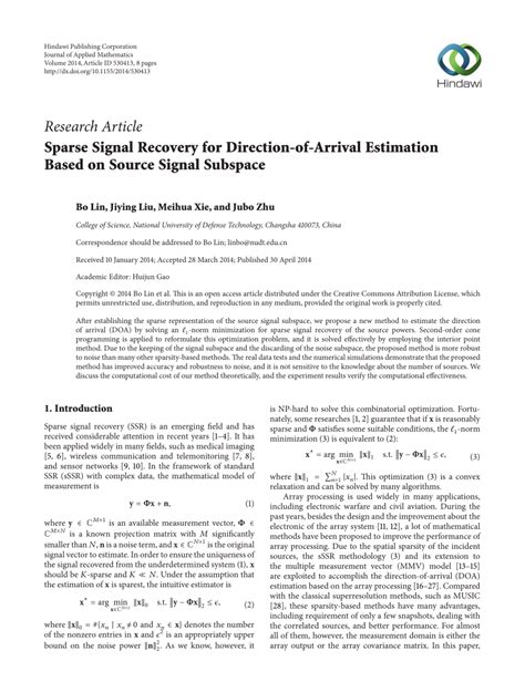 Pdf Sparse Signal Recovery For Direction Of Arrival Estimation Based On Source Signal Subspace