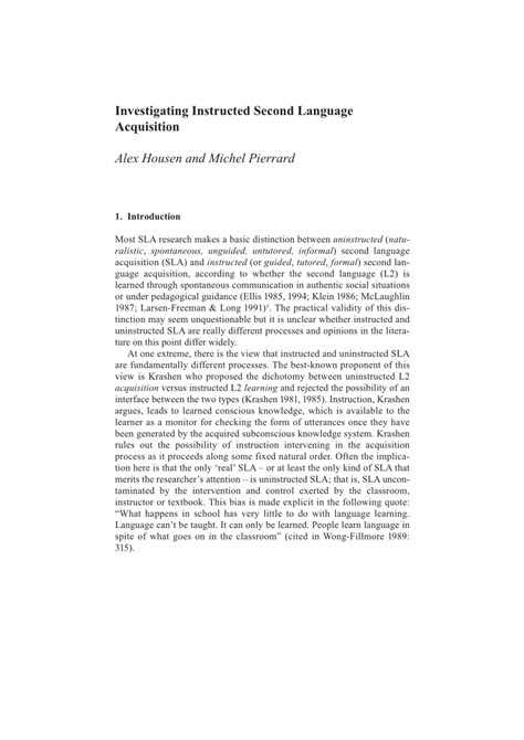 Pdf Instructed Second Language Acquisition Introduction