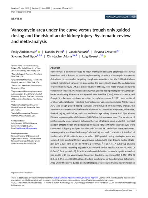 Vancomycin Auc Vs Trough Only Guided Dosing And The Risk Of Aki
