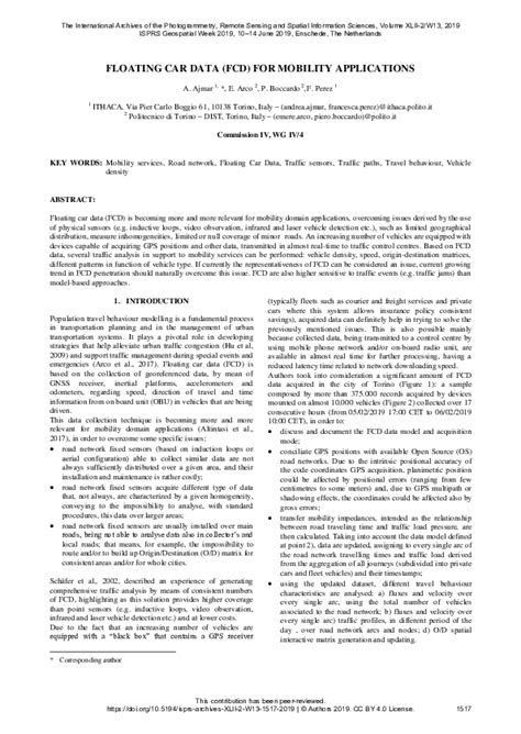 Pdf Floating Car Data Fcd For Mobility Applications