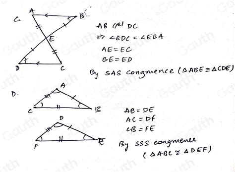 Solved Determine Whether The Triangles Are Congruent If So Write A Congruence Statement C A