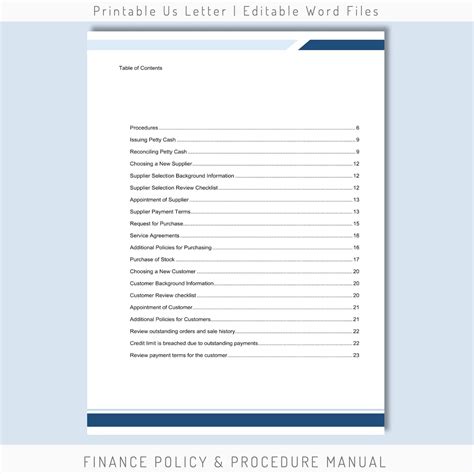 Editable Finance Policy And Procedure Manual Templateorganizer Etsy