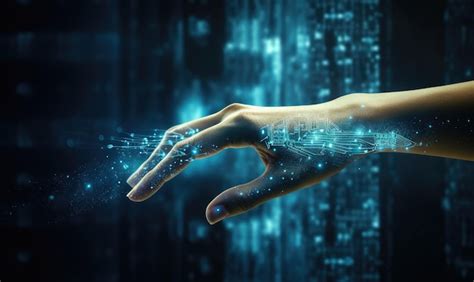 Premium Ai Image Close Up Of Human Hand Touching With Finger Hologram Screen 3d Rendering
