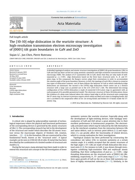 Pdf The 10 10 Edge Dislocation In The Wurtzite Structure A High Resolution Transmission