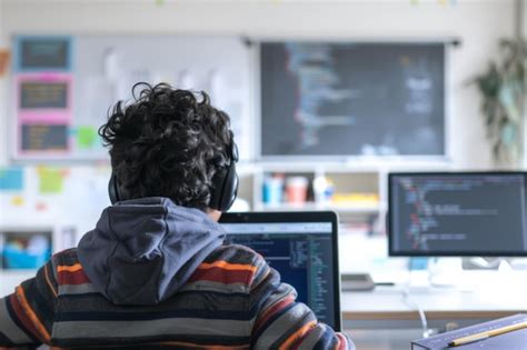 Premium Photo Young Student Coding On Laptop In Classroom During