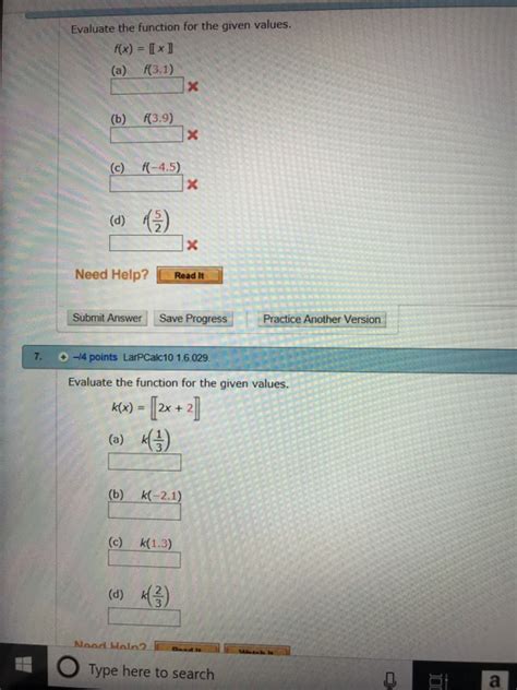 Solved Evaluate The Function For The Given Values X I X1