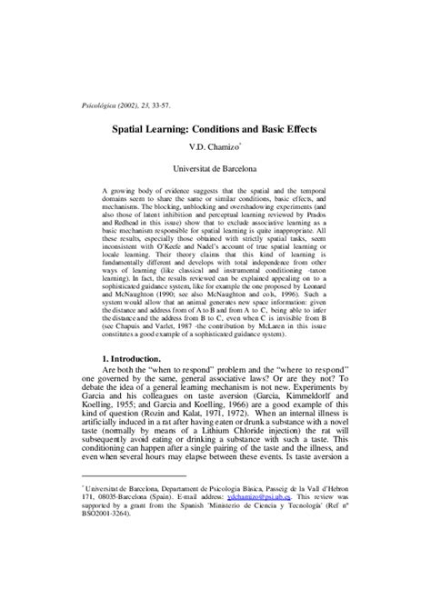 Pdf Spatial Learning Conditions And Basic Effects Victoria D