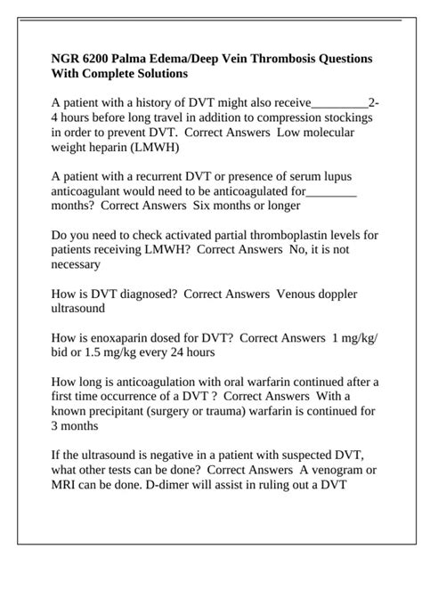 Ngr 6200 Florida Atlantic University Ngr 6200 Palma Edema Deep Vein Thrombosis Questions With